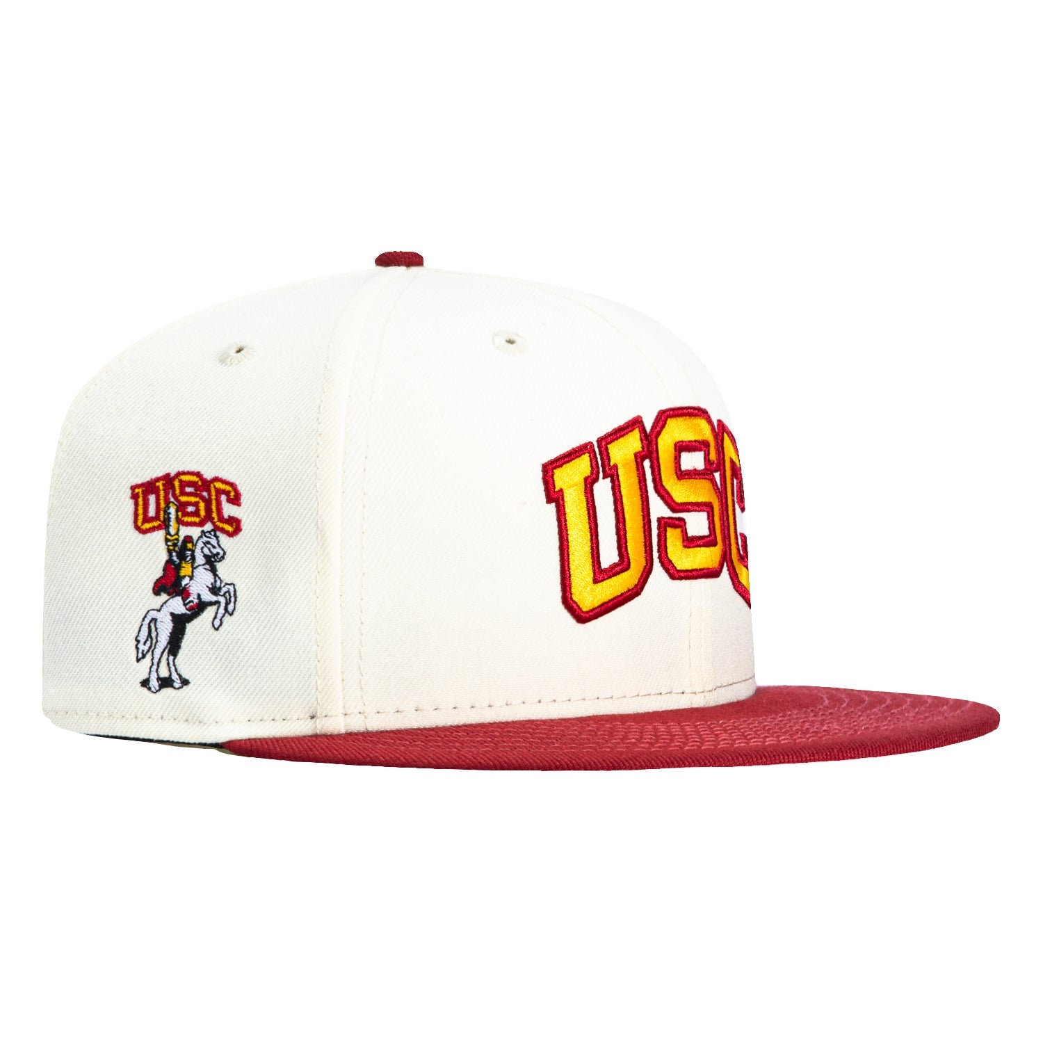 New Era 59Fifty USC Trojans Mascot Logo Patch Hat - White, Cardinal ...